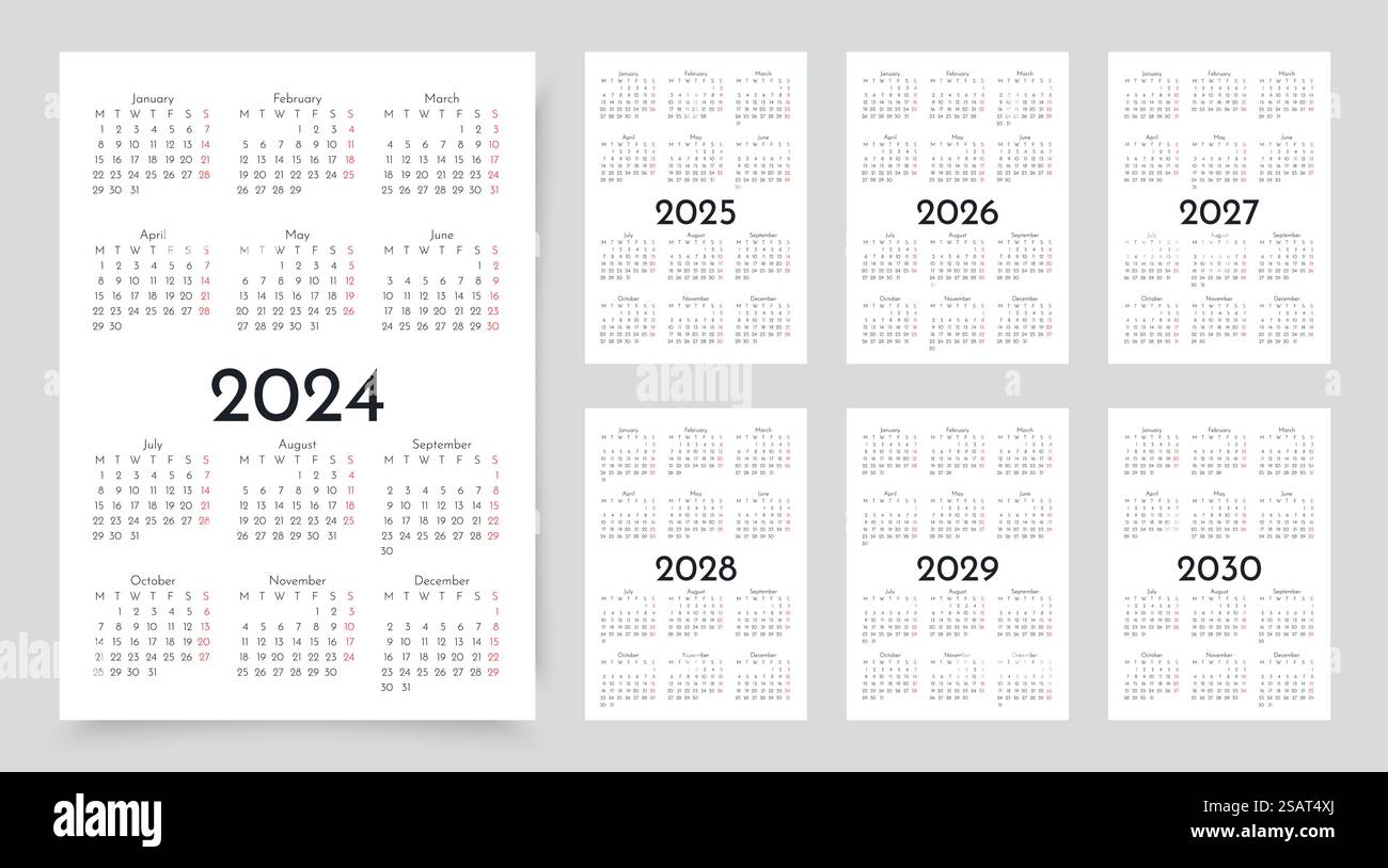 2024, 2025, 2026, 2027, 2028, 2029, 20230 years calendar. Pocket or wall calendars. Calender ...