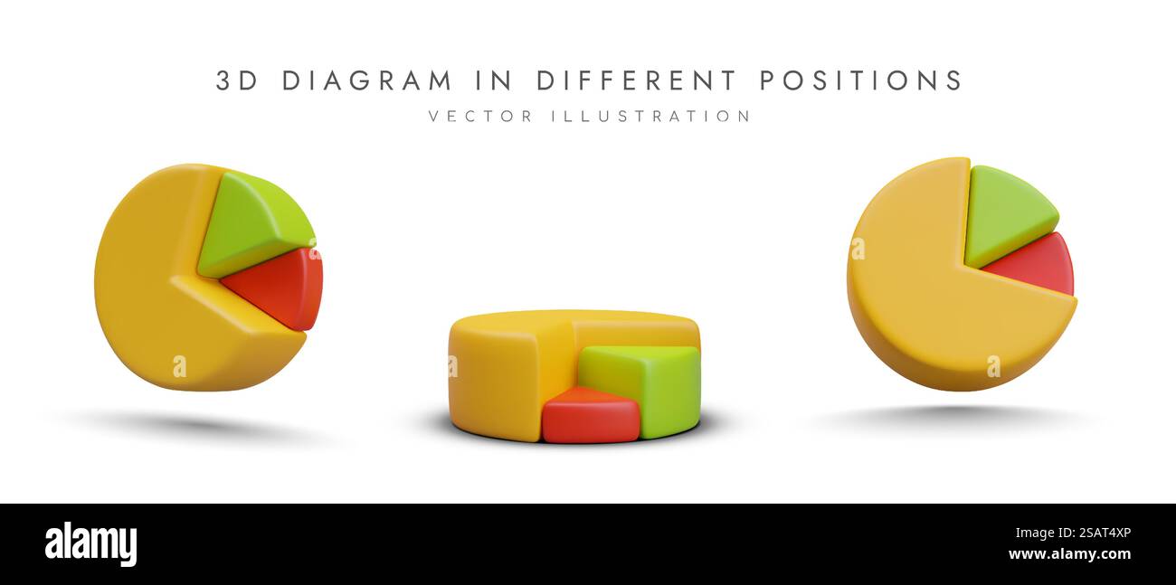 3d diagram in different positions. Pie chart with tick marks in yellow ...