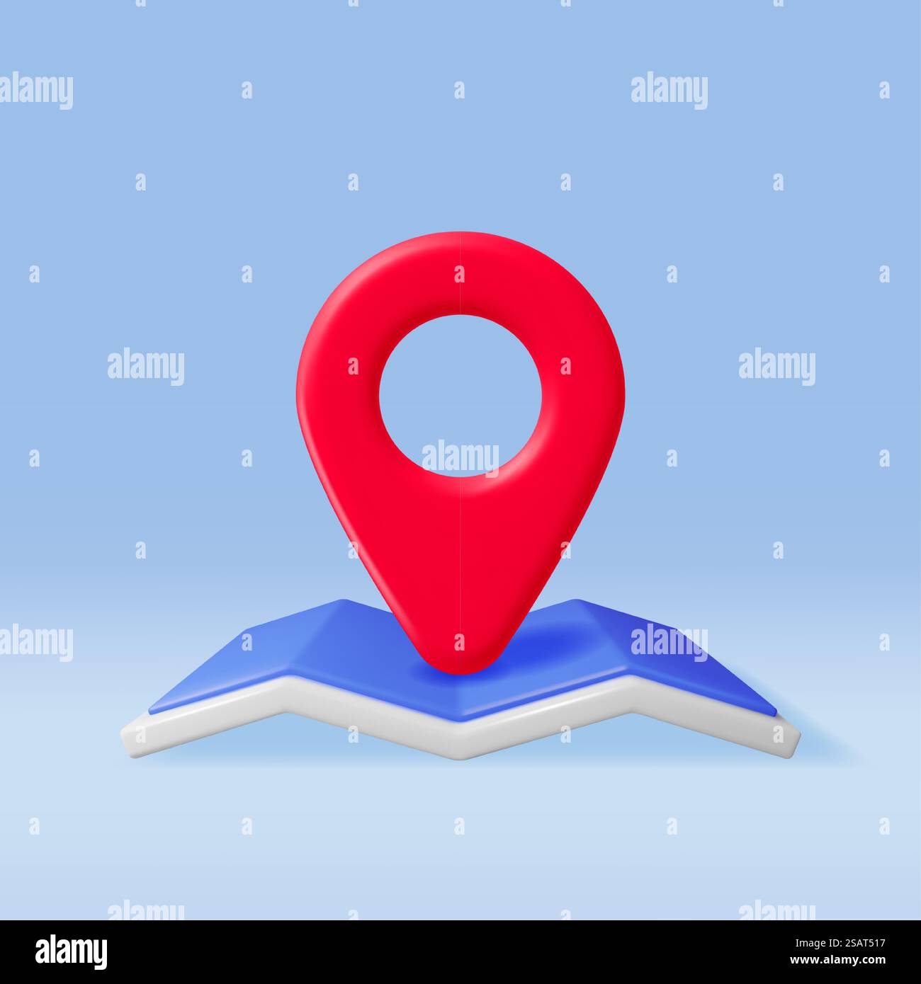 3D Folded Paper City Suburban Map with Location Pin Isolated. Render Abstract Generic Map. GPS ...