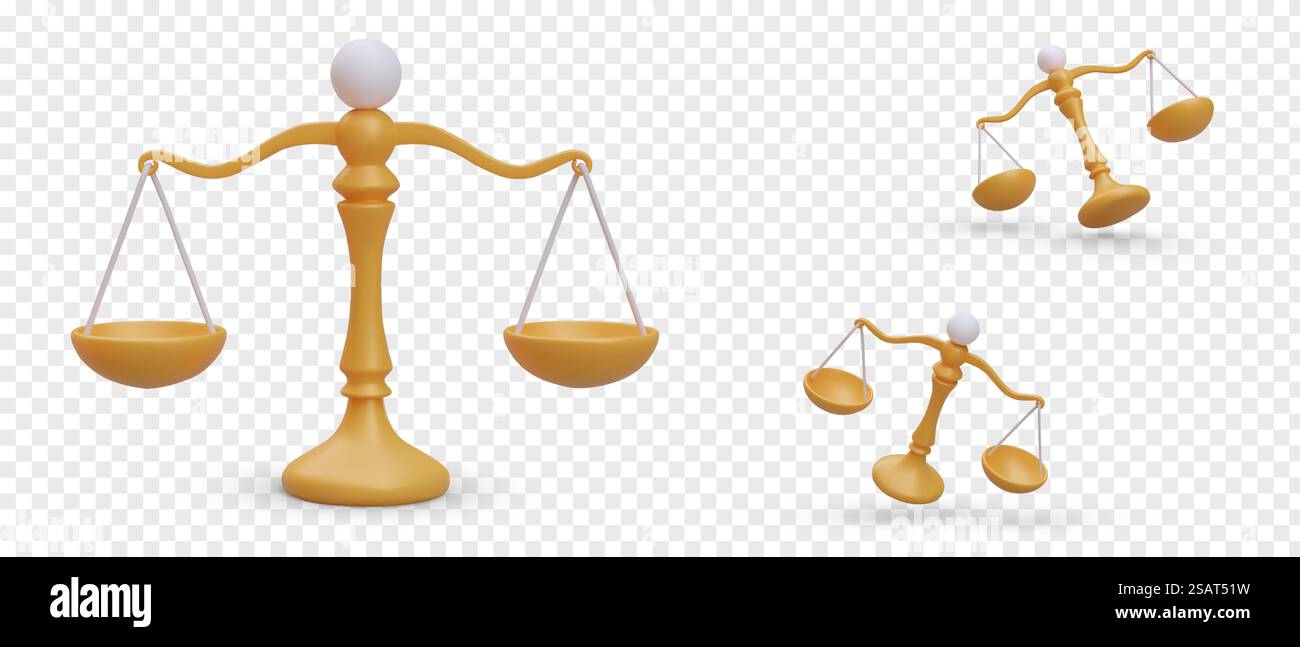 Realistic golden balancing scales. Symbol of judgment, weighted verdict ...