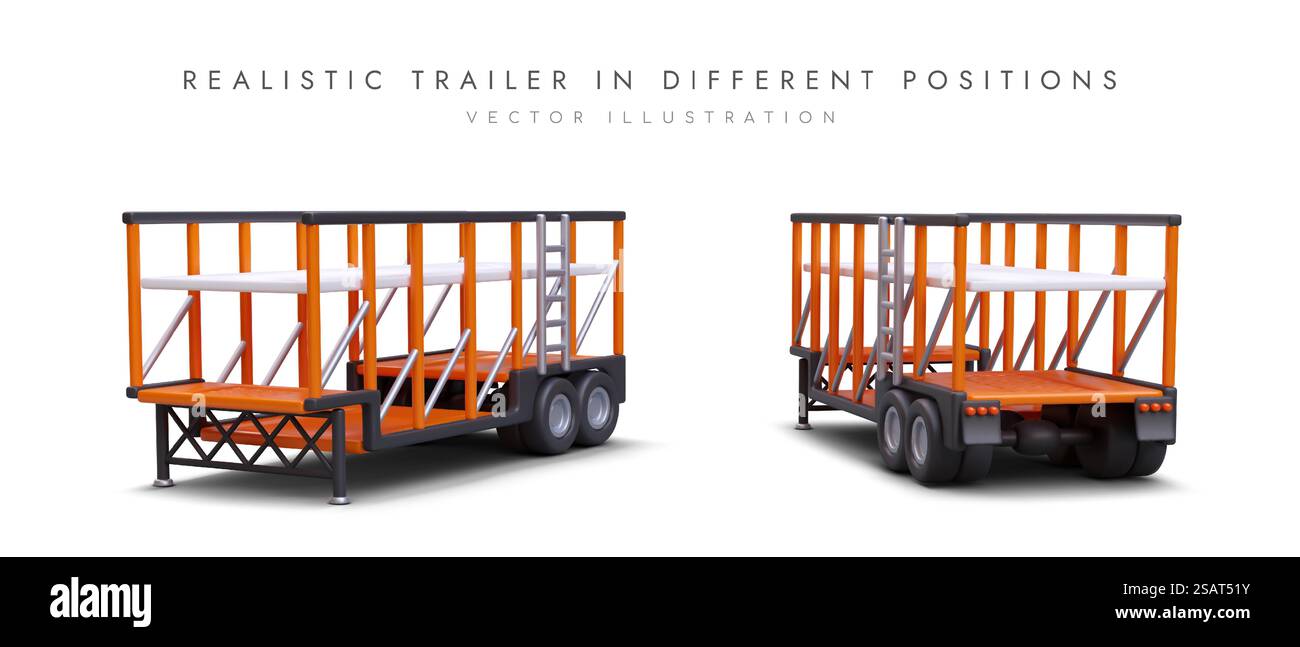 Realistic empty trailer with open body. Color vector illustration. Set ...