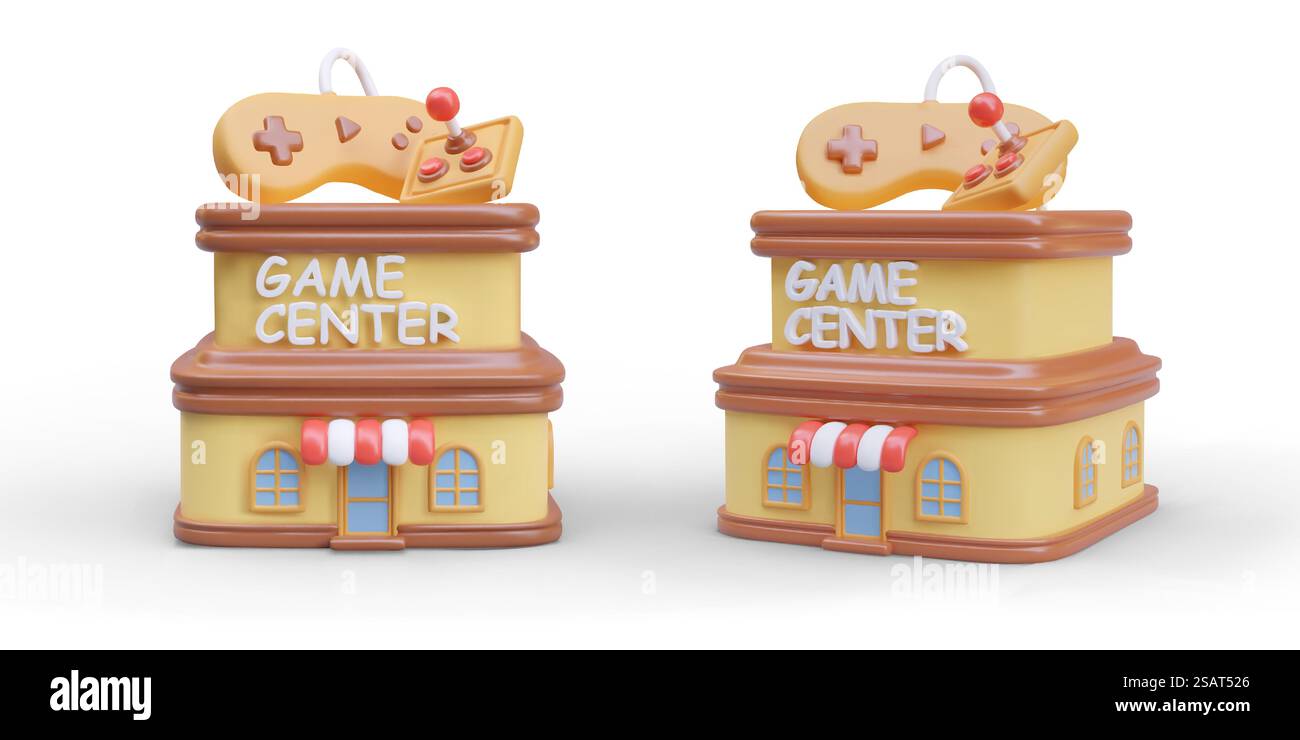 Game center building, front and side view. Gaming center. Decorative ...