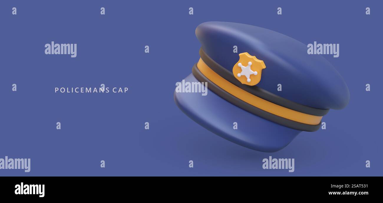 Element of policeman costume in form style. Poster with policeman hat ...