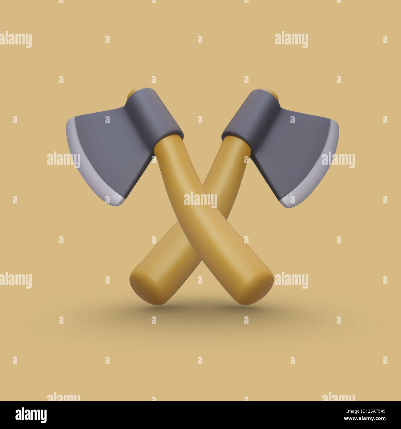 Crossed axes. Symbol of battle. 3D vector illustration with shadows. Ax ...
