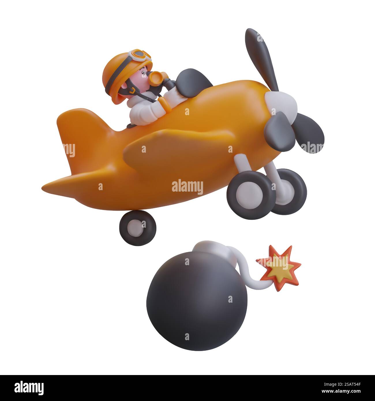 Air bombing game concept. Funny vintage airplane with pilot dropping ...