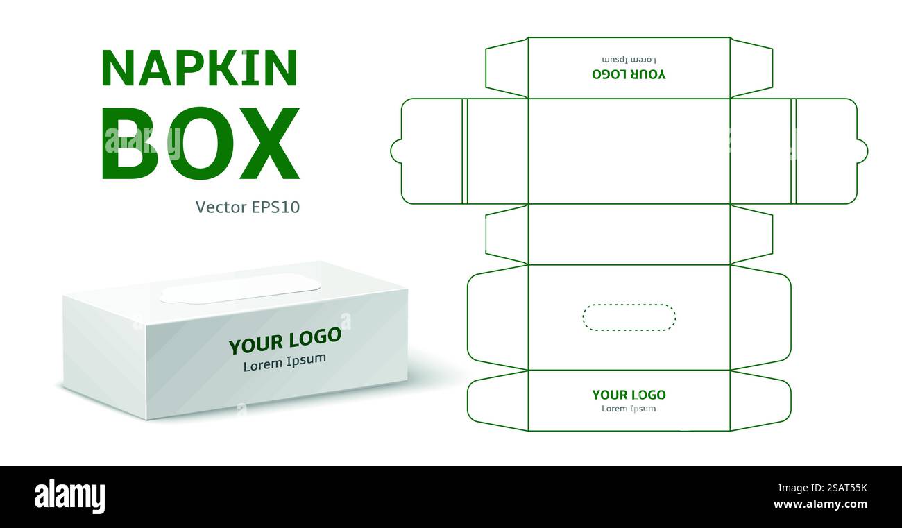 Tissue box mock up. Packaging scan template, realistic napkins ...