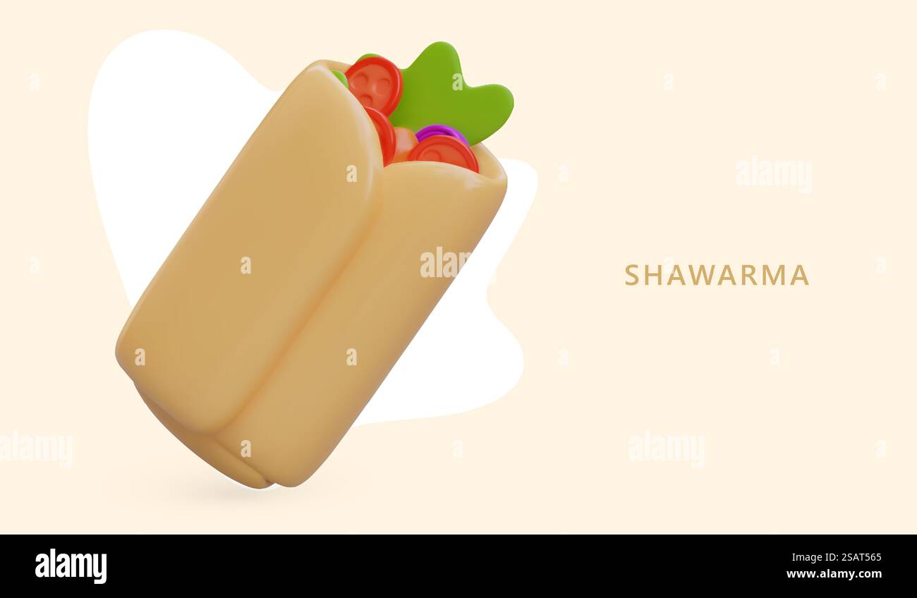 3D shawarma on colored background. Vegetarian pita with vegetable ...