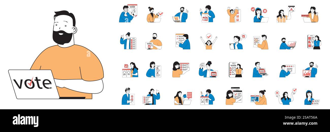 Online voting concept with character situations mega set in flat web ...