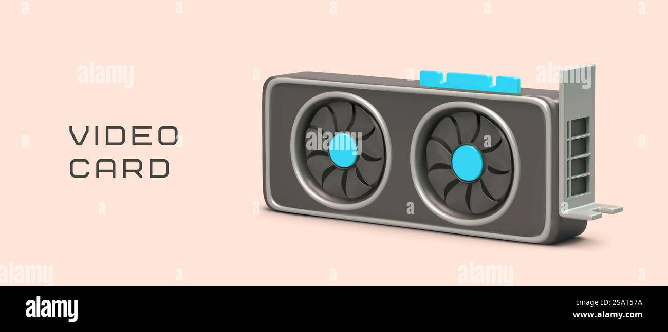 Horizontal poster with realistic video card. Concept for spare parts ...