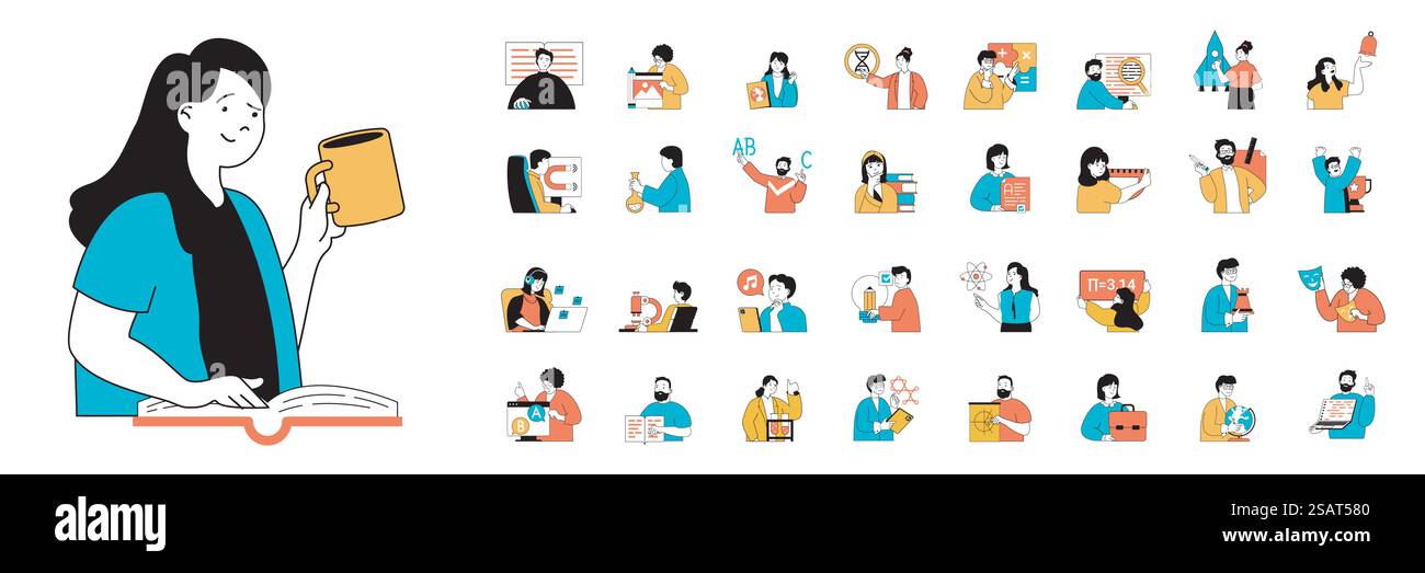 Education concept with character situations mega set in flat web design ...