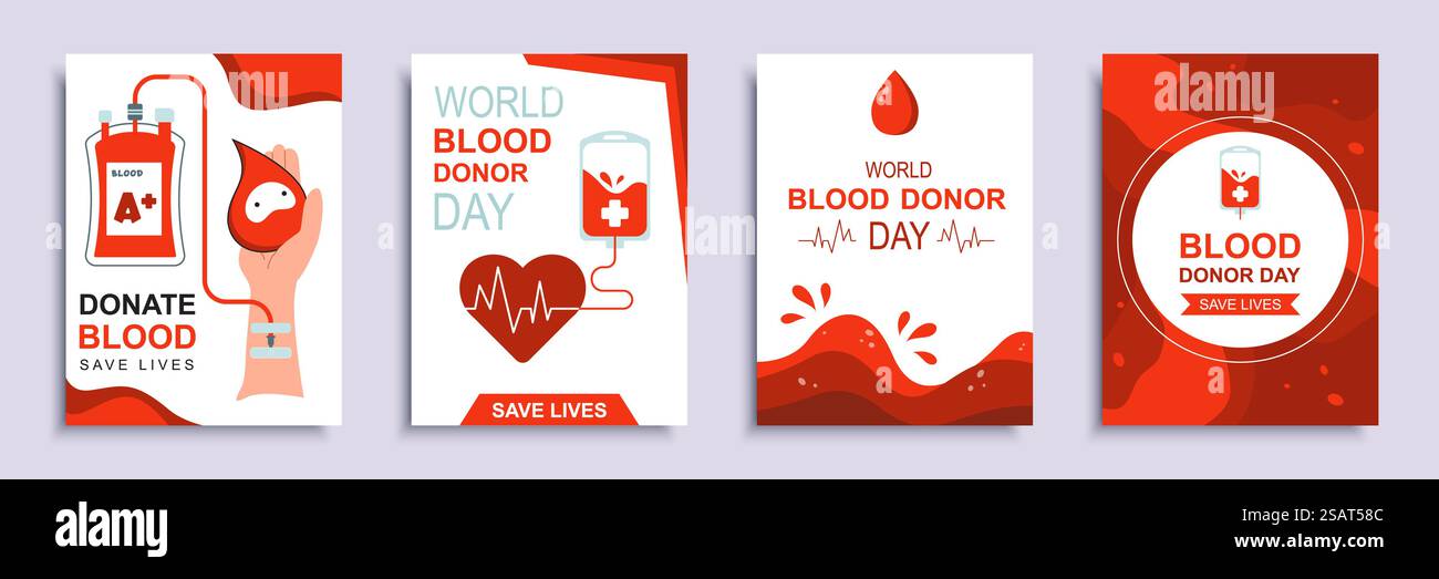 Donate blood and save lives cover brochure set in flat design. Poster ...