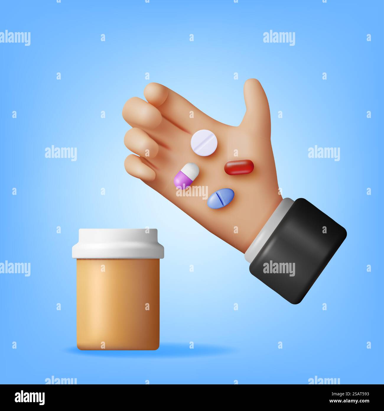 3D Plastic Bottle Full of Pills in Hand. Render Medicine Package for ...