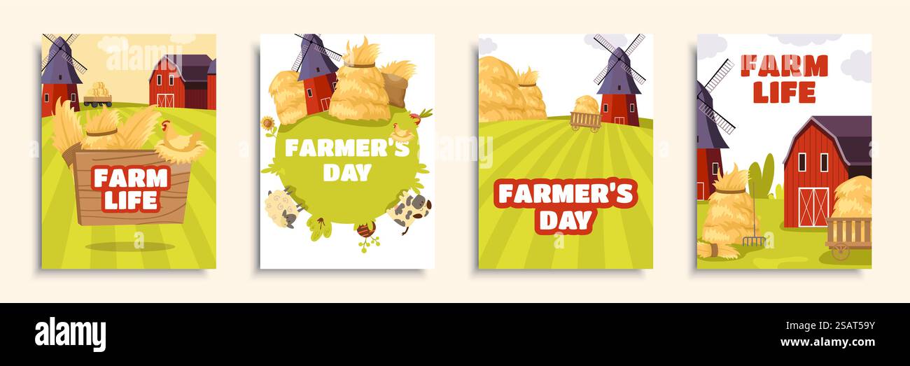 Farm life cover brochure set in flat design. Poster templates with ...