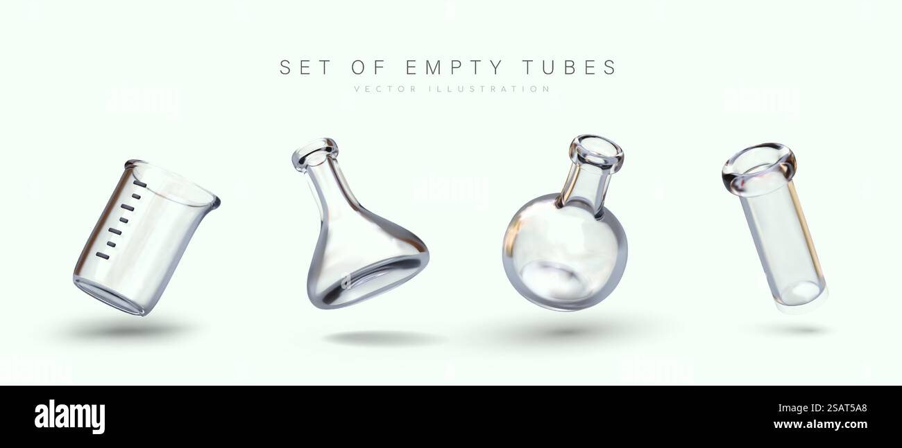 Set of glassware for laboratory research, analyzes. Empty glass ...