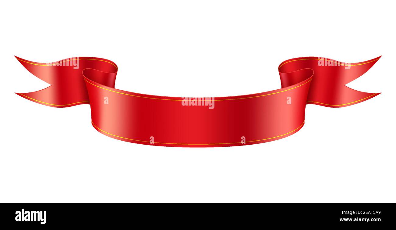Mockup red ribbon realistic vector illustration. Colorful fabric strip ...