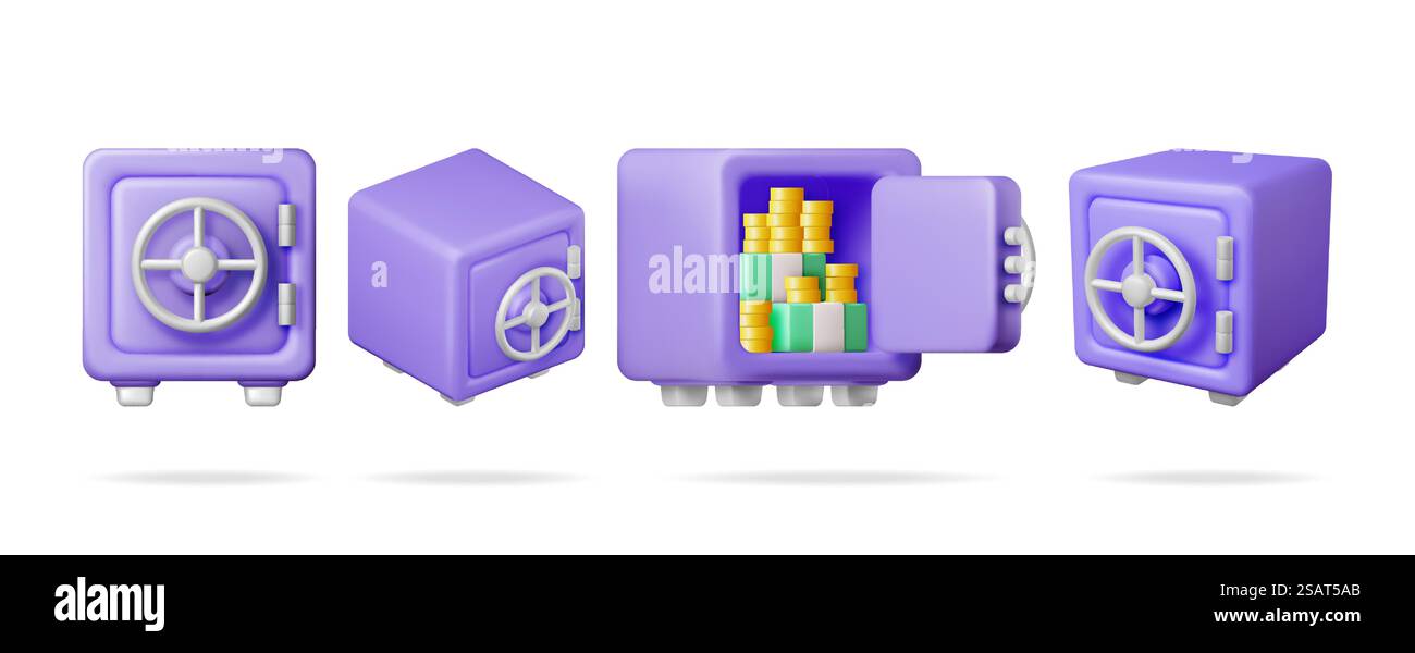 3d Safe Box Set Isolated on White. Render Cartoon Style Safebox Icon ...