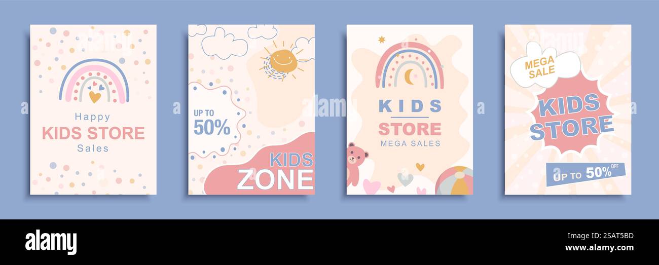 Kids store sale cover brochure set in flat design. Poster templates ...