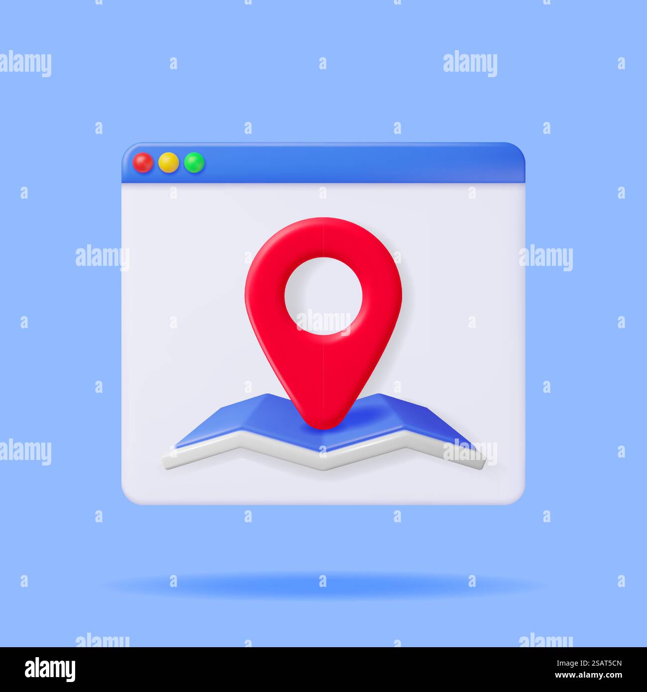 3D Folded Paper City Suburban Map with Location Pin in Browser Window Isolated. Render Abstract ...