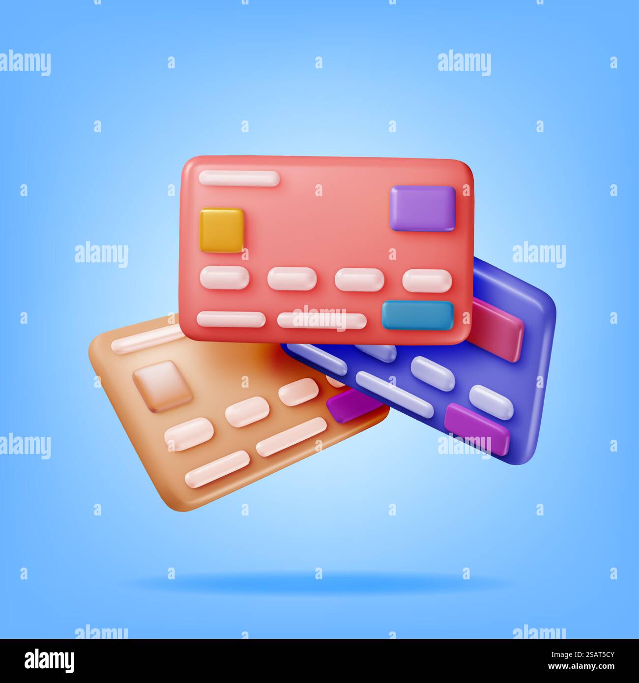 3D Bank Card Set Isolated. Render Collection of Credit Card with Chip ...
