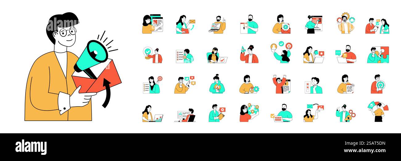 Marketing and development concept with character situations mega set in flat web design. Bundle ...