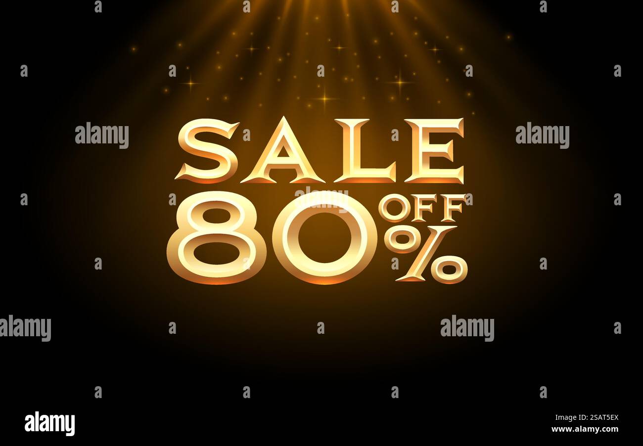 Sale off 80 percent, offer banner. Gold letters on a black background ...