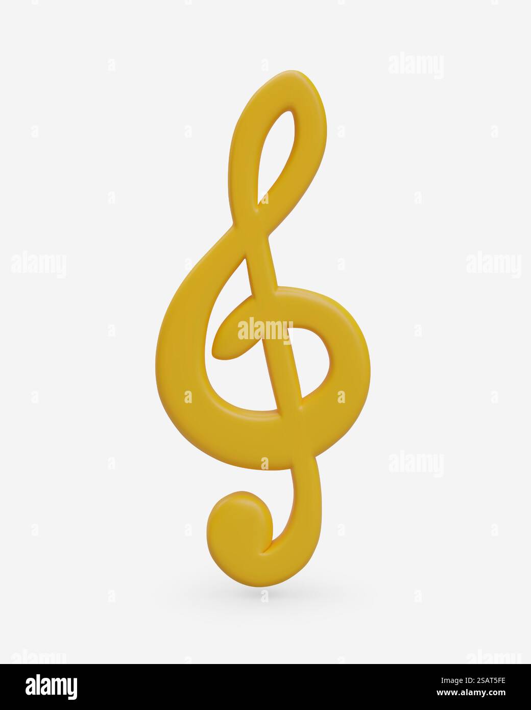 Realistic treble clef on white background. Yellow beautiful musical ...