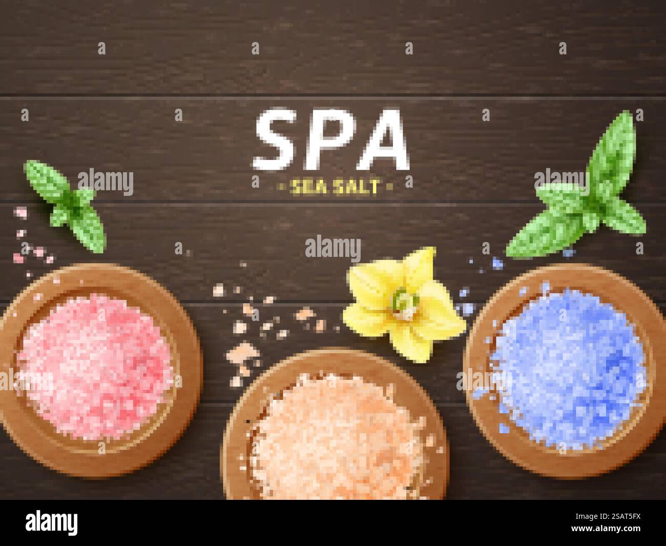 Realistic bath salt frame. Spa and wellness color crystals, relaxing ...