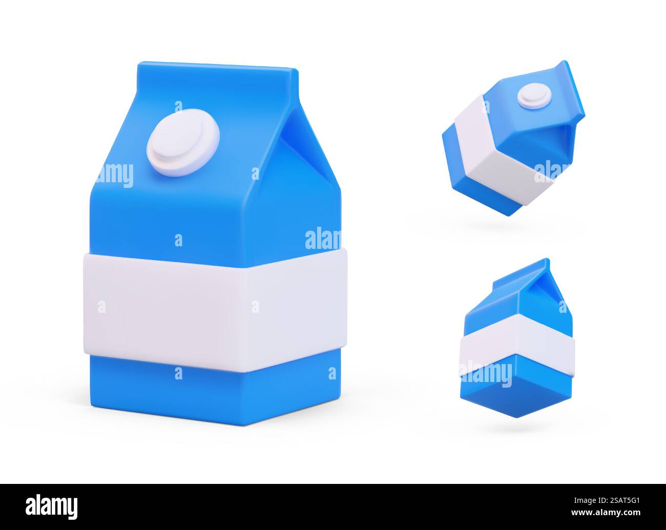 3D blue milk carton with side opening. Classic disposable packaging for ...