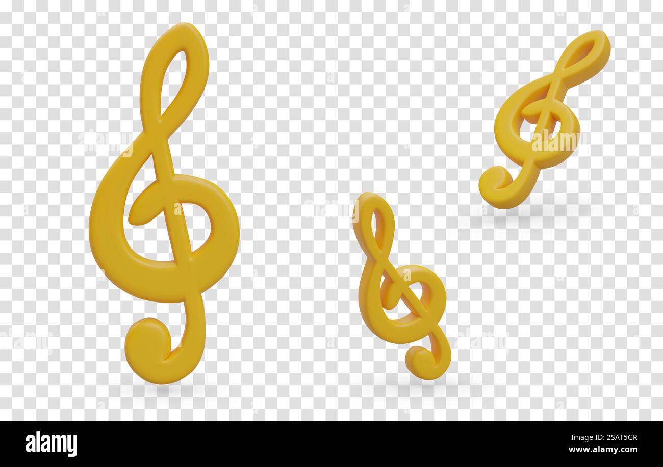 3D yellow treble clef. Musical note symbol for indicating parts of ...