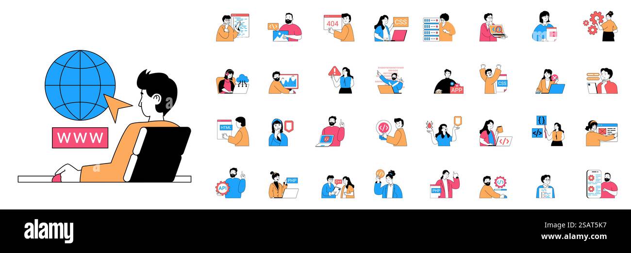Programming Concept With Character Situations Mega Set In Flat Web Design Bundle Of Scenes