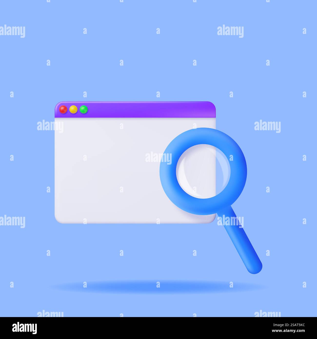 3D Browser Window and Magnifying Glass Isolated. Render Web Page GUI with Zoom Lens. Browser or ...