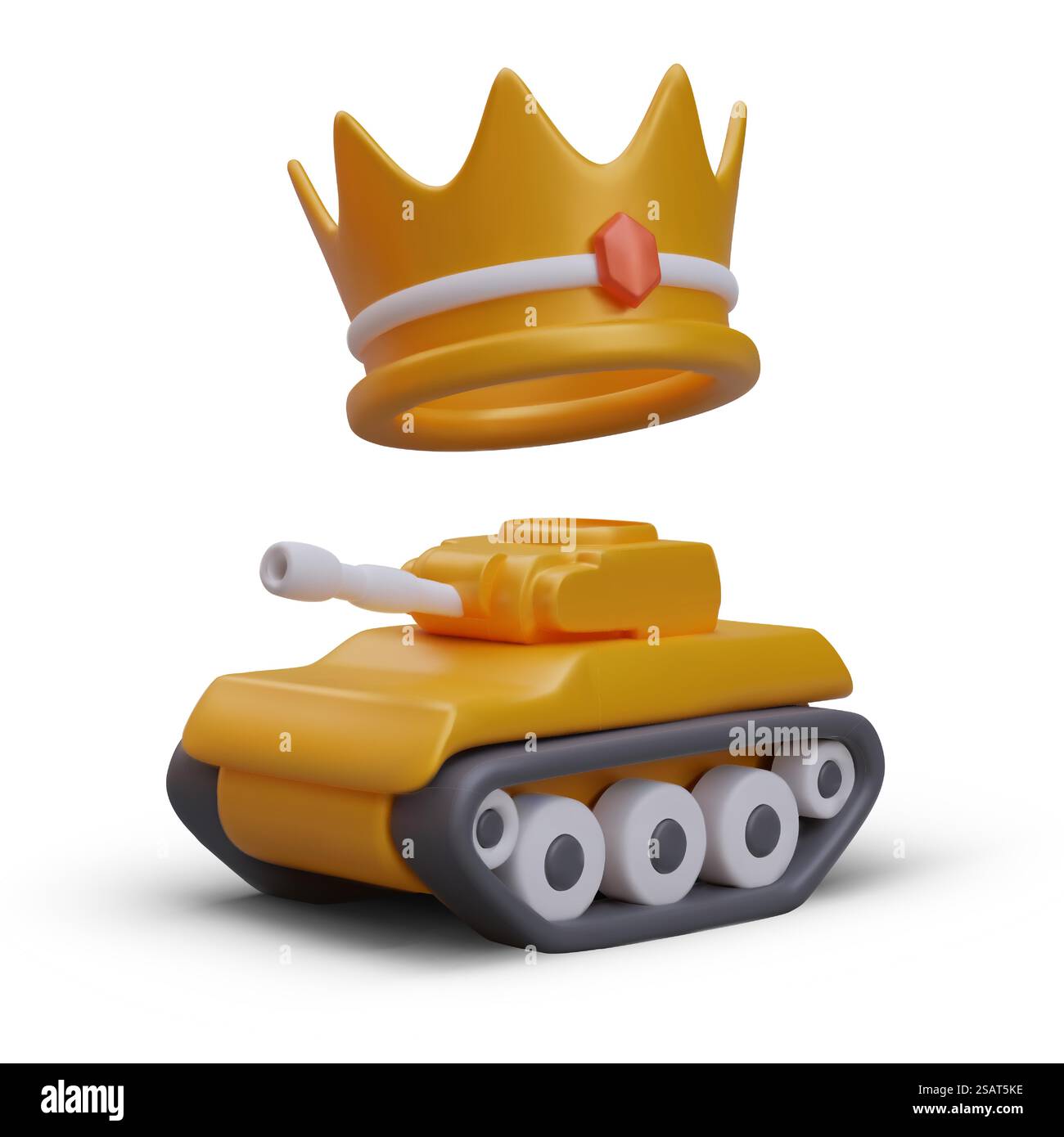 3d realistic tank and gold crown with red diamond battles hi-res stock ...