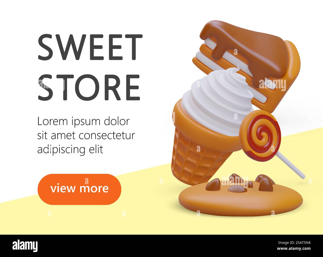 Square poster with 3D image and text. Advertisement of confectionery ...