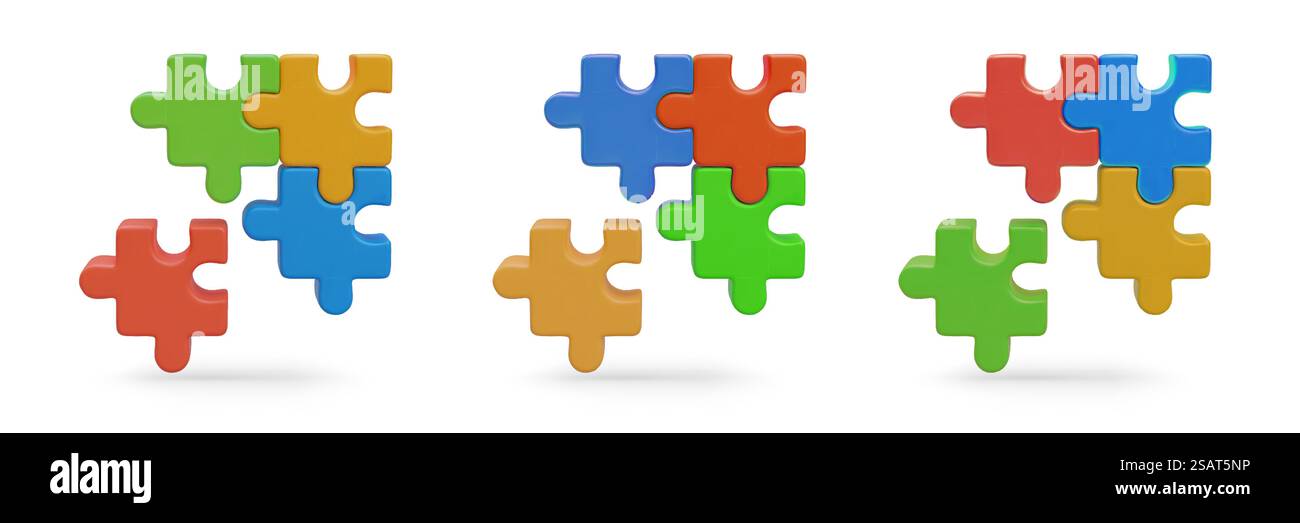 Set of colorful puzzles on white background. Isolated realistic ...