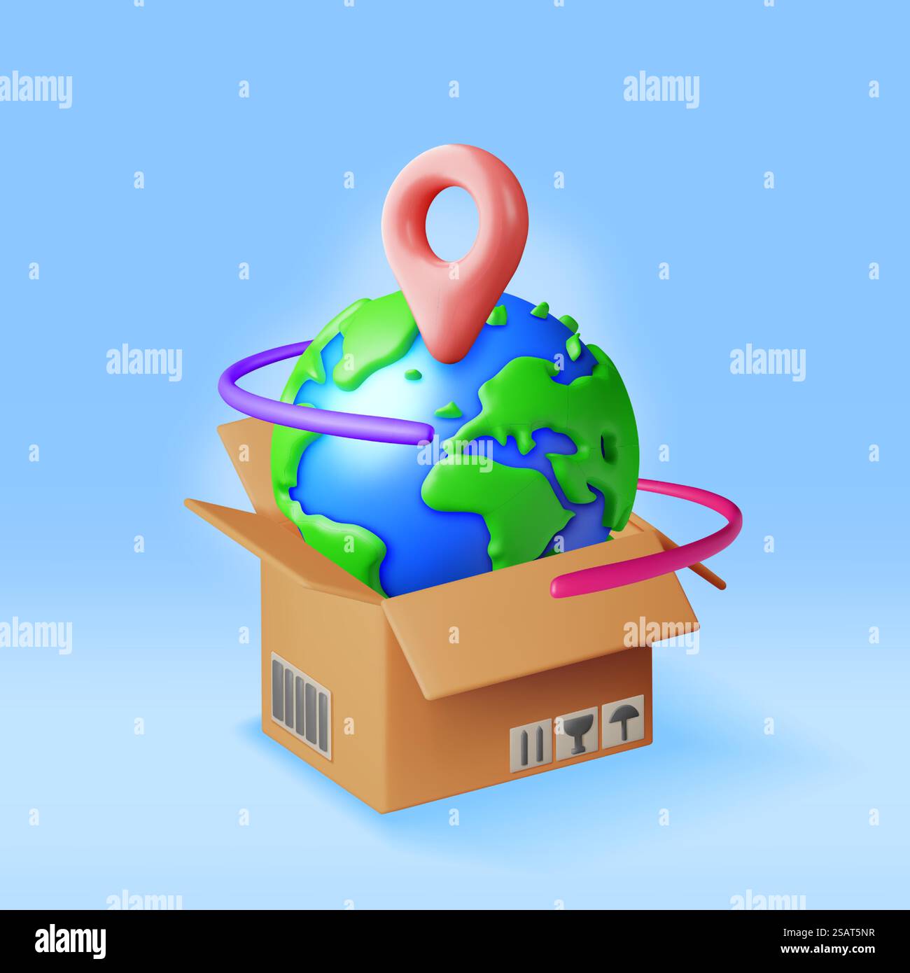 3D Planet Earth in Cardboard Box Isolated. Render Cardboard Package ...