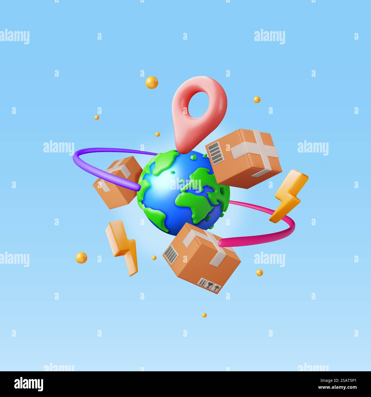 3D Cardboard Boxes Flying Around The World Isolated. Render Cardboard ...