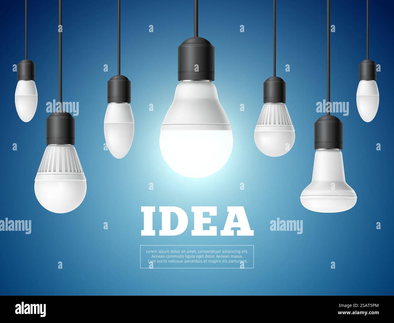 Idea light bulb. Realistic modern interior lamps, brainstorm and sudden ...