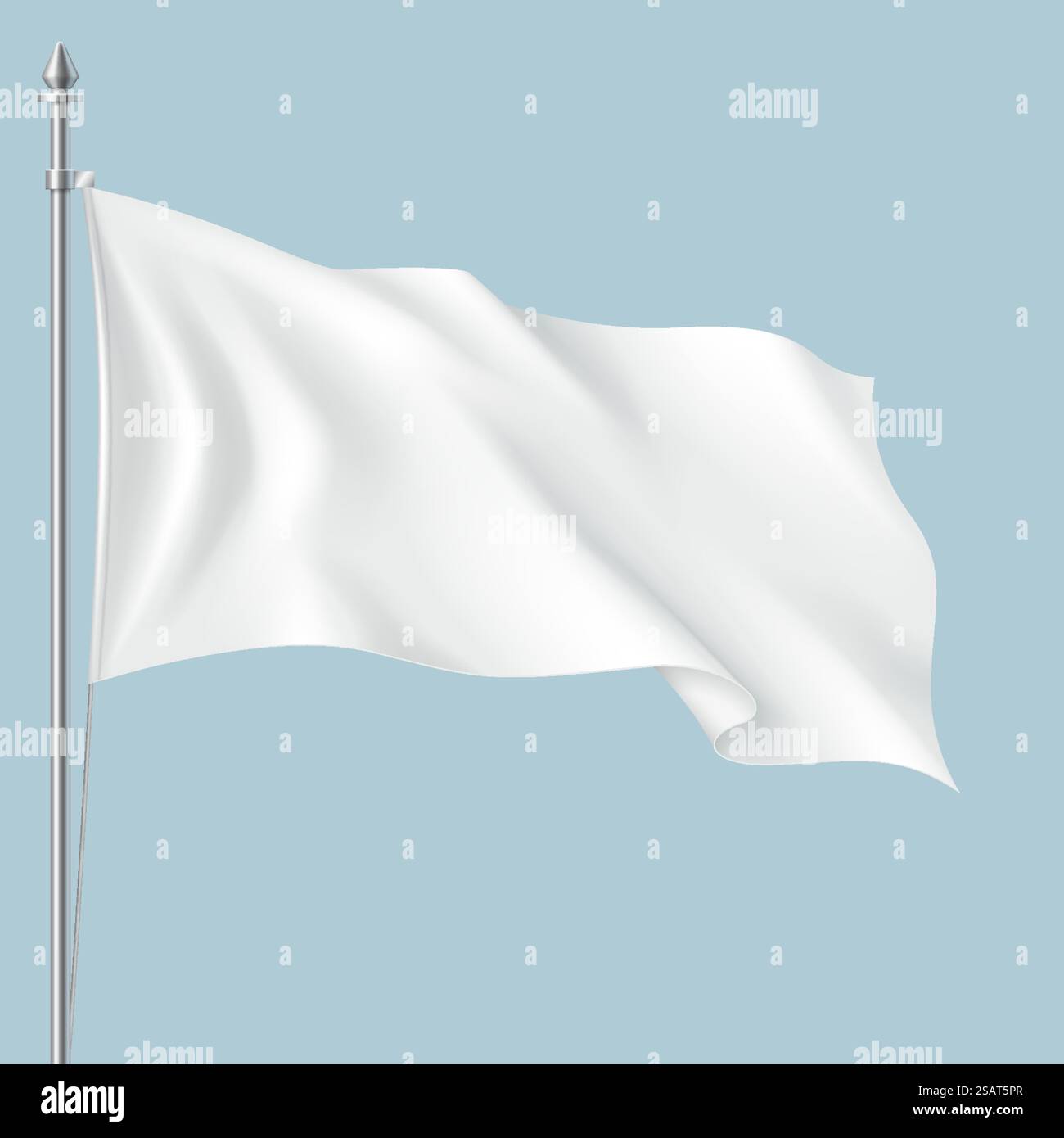 White fabric flag waving in wind realistic vector illustration. Textile ...