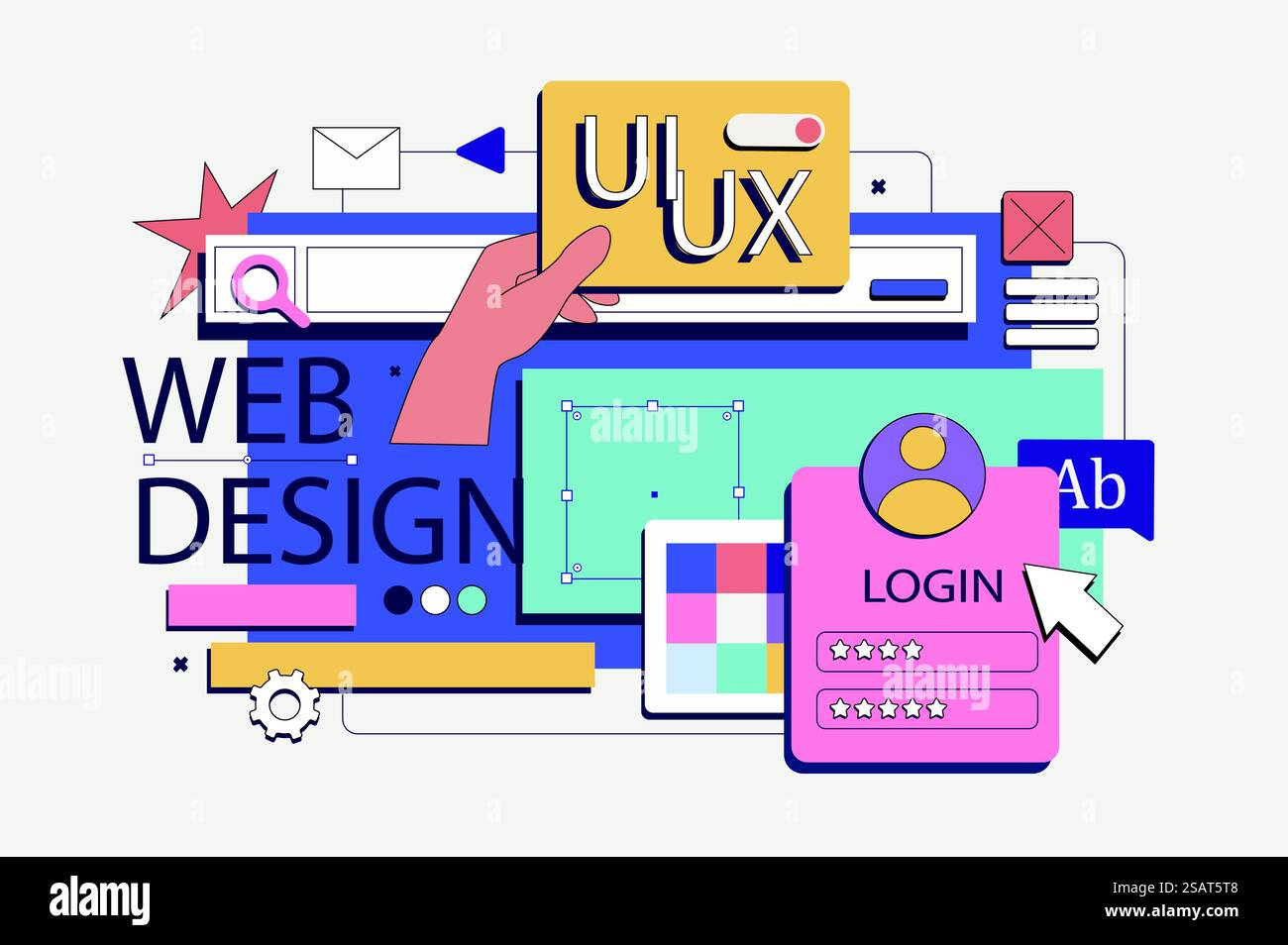 Web design concept in flat neo brutalism design. User interface ...