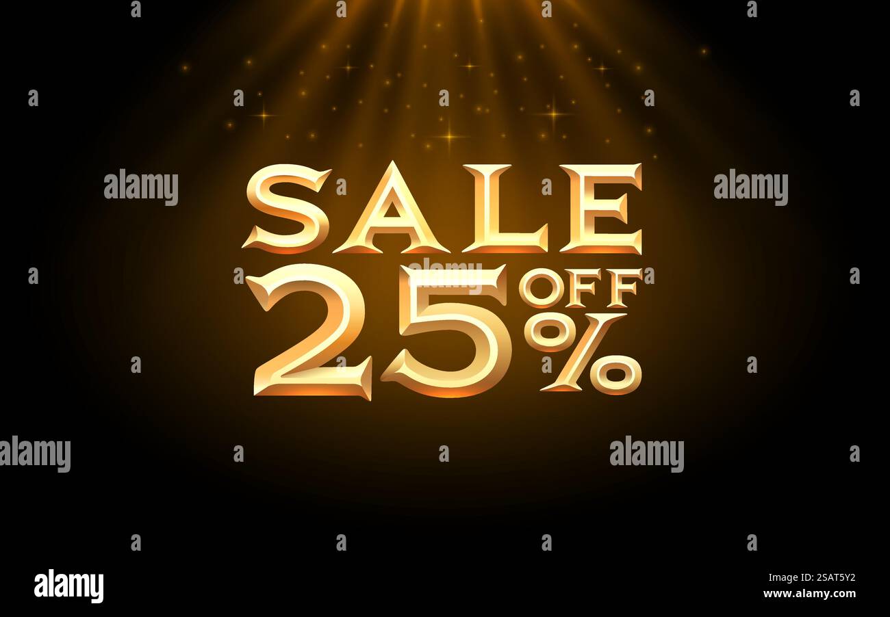 Sale off 25 percent, offer banner. Gold letters on a black background ...
