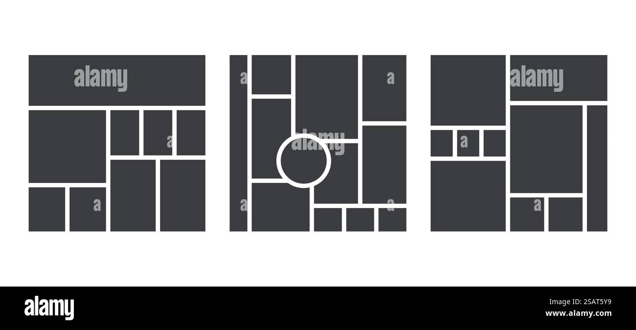 Moodboard template. Square collage layout. Mosaic pictures album grid ...