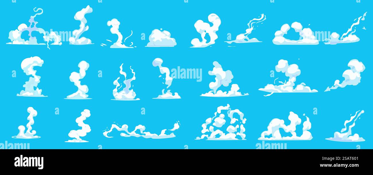 Steam clouds mega set in cartoon graphic design. Bundle elements of ...