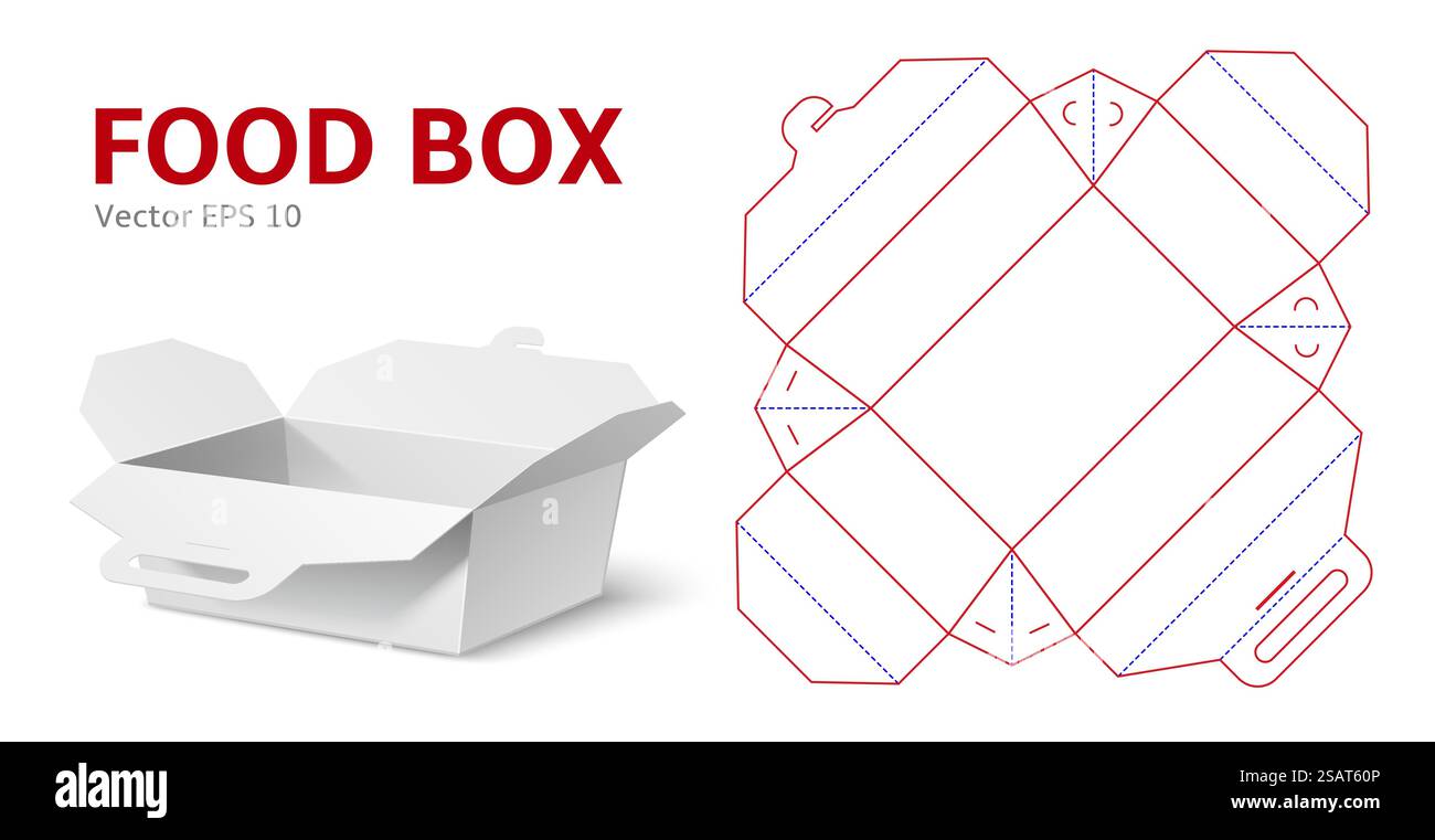 Chinese food box layout. Realistic low paper package, white cardboard ...