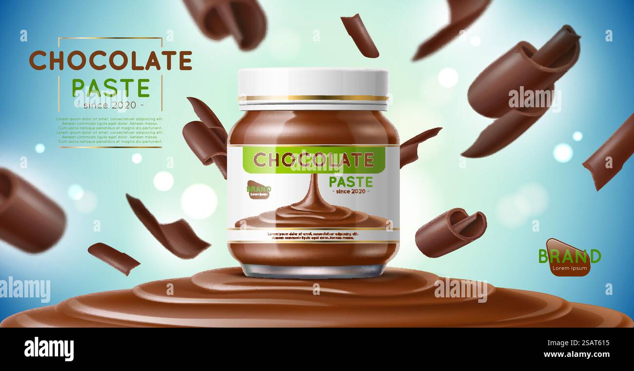 Chocolate product poster realistic jar with cocoa butter or paste hi ...