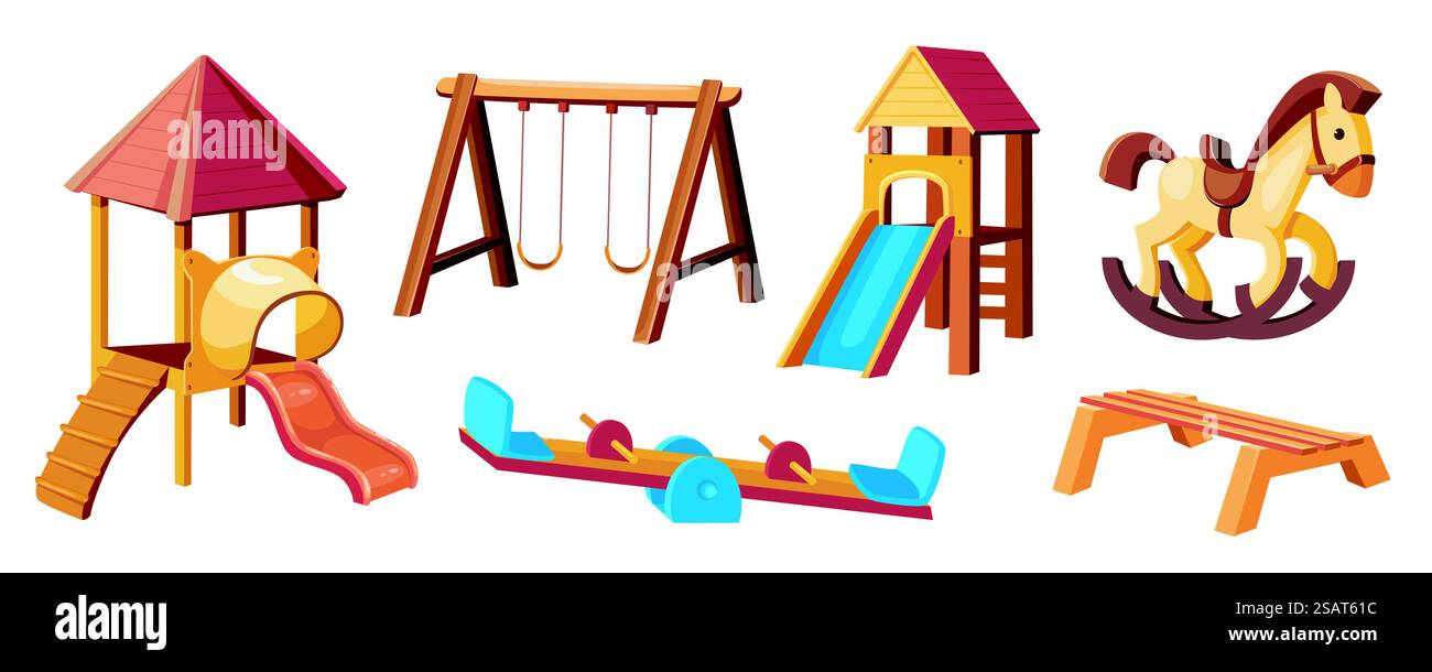 Child playground mega set in cartoon graphic design. Bundle elements of ...
