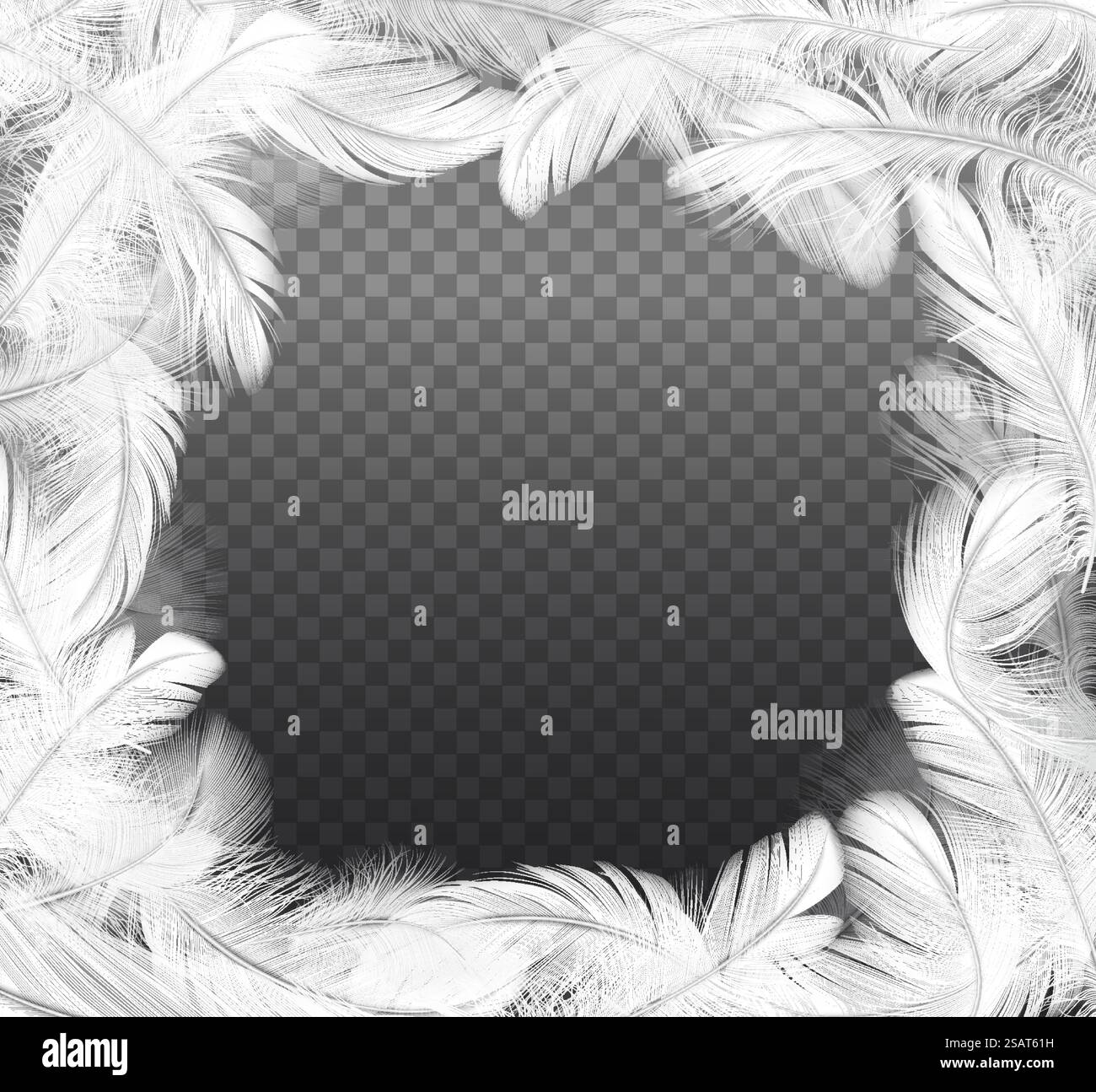 Frame of bird feathers realistic vector illustration. White plumage ...