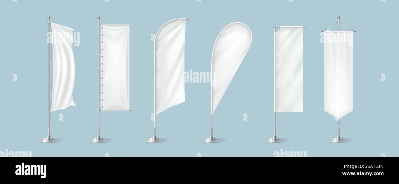 Textile table flags templates realistic vector illustration set. Fabric ...