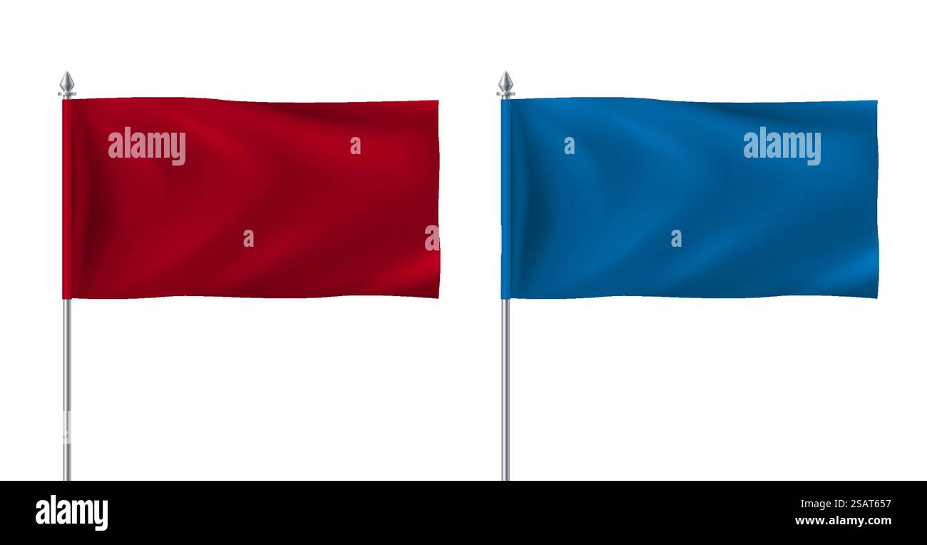 Red and blue blank table flags realistic vector illustration set. Color ...