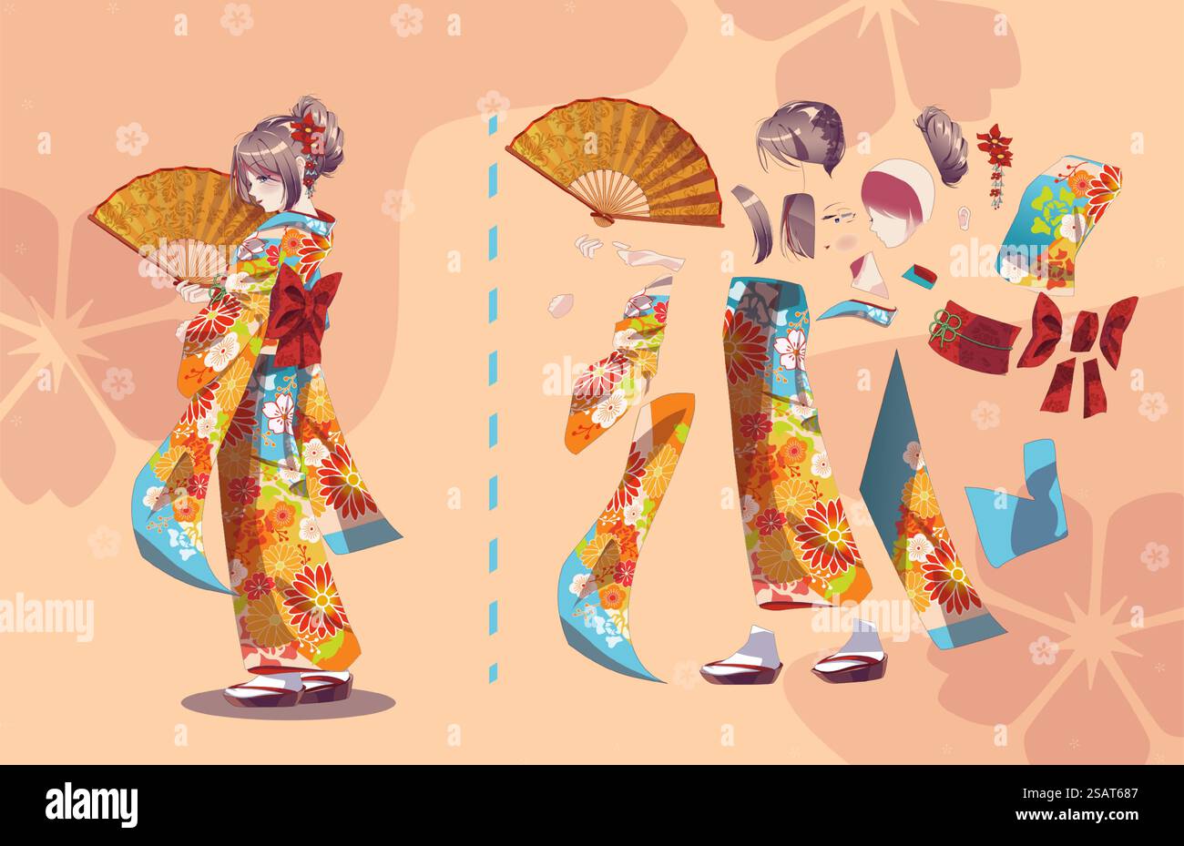 Anime manga girl cartoon characters for animation, motion design kit ...