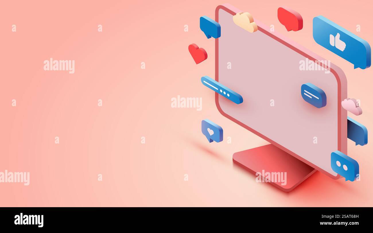 Isometric computer with chat bubbles. Vector illustration. Isometric ...